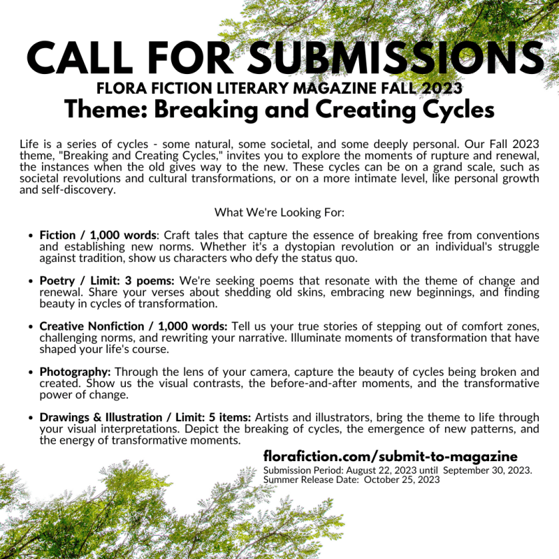 Submit Your Fiction, Poetry, Photography & Art For Free! - Flora Fiction